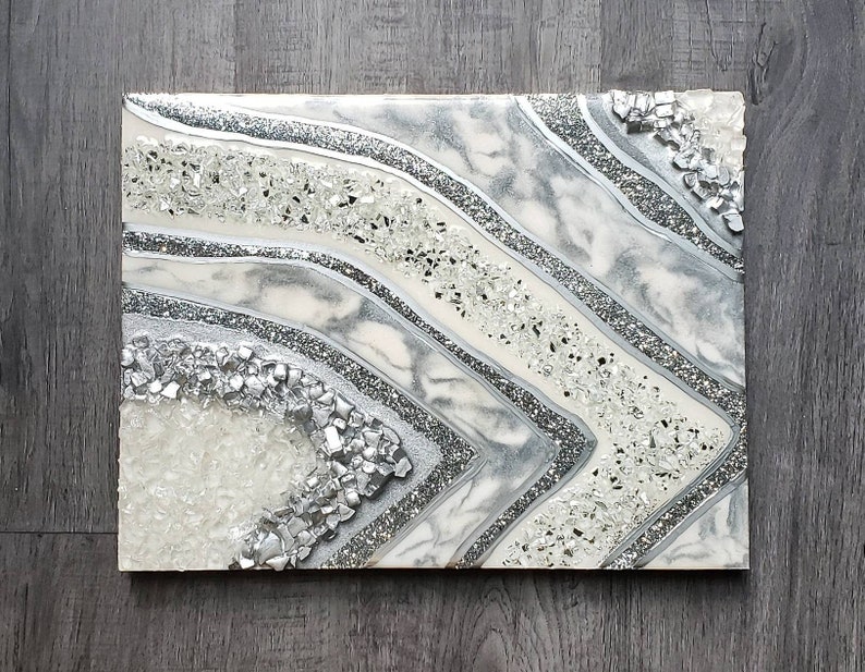 Modern White and Silver Resin Geode Wall Art / Geode Resin - Etsy