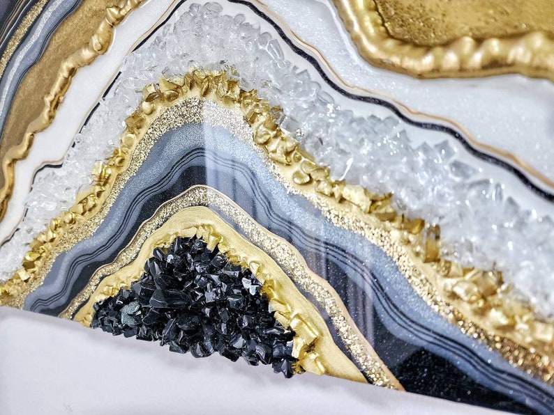 Black and Gold Resin Geode Wall Art / Grey Geode Resin - Etsy