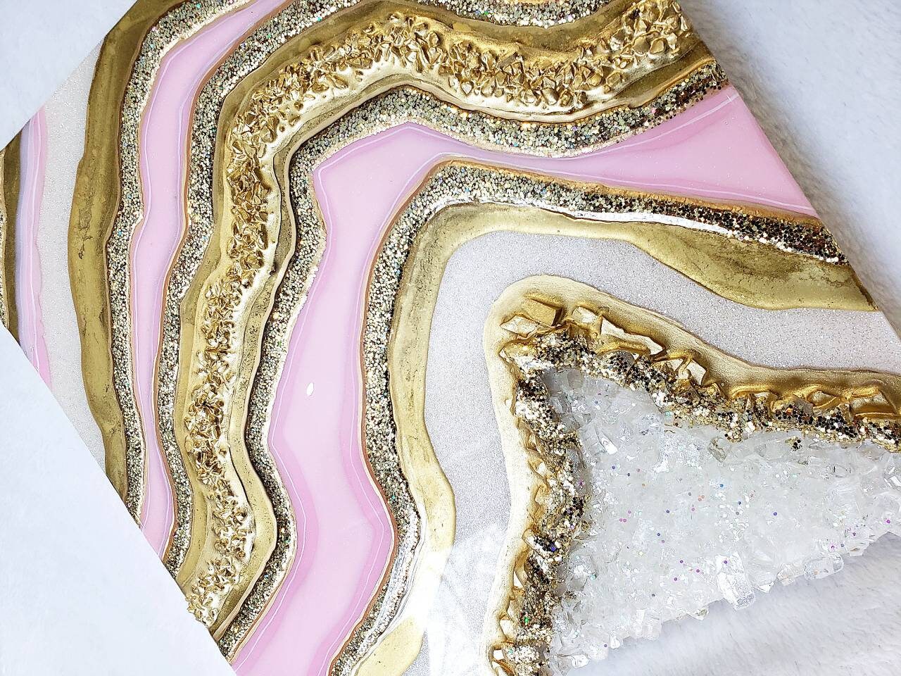 Pink Resin Geode Art / Geode Resin Wall Art / Resin Painting / Epoxy ...