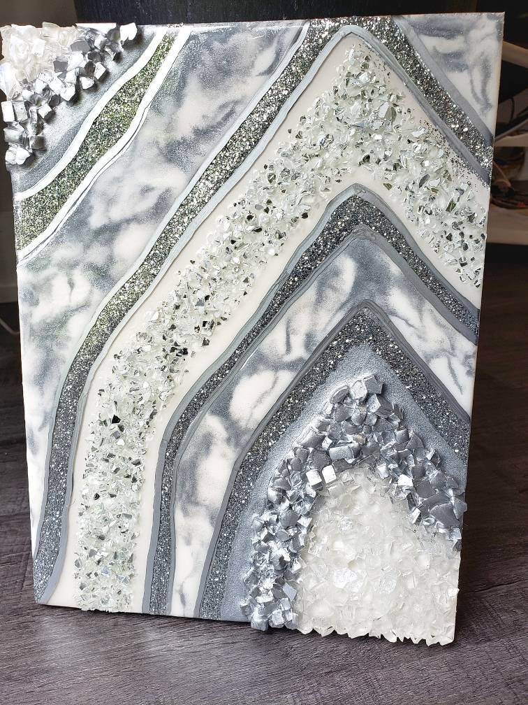 Modern White and Silver Resin Geode Wall Art / Geode Resin - Etsy