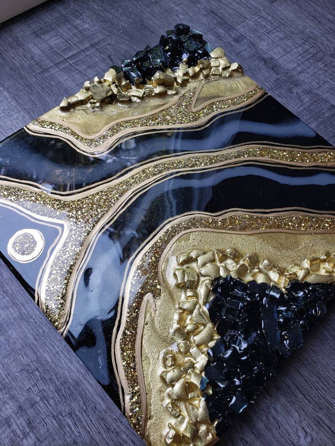 Mini Black and Gold Resin Geode Wall Art / Geode Resin Art / - Etsy