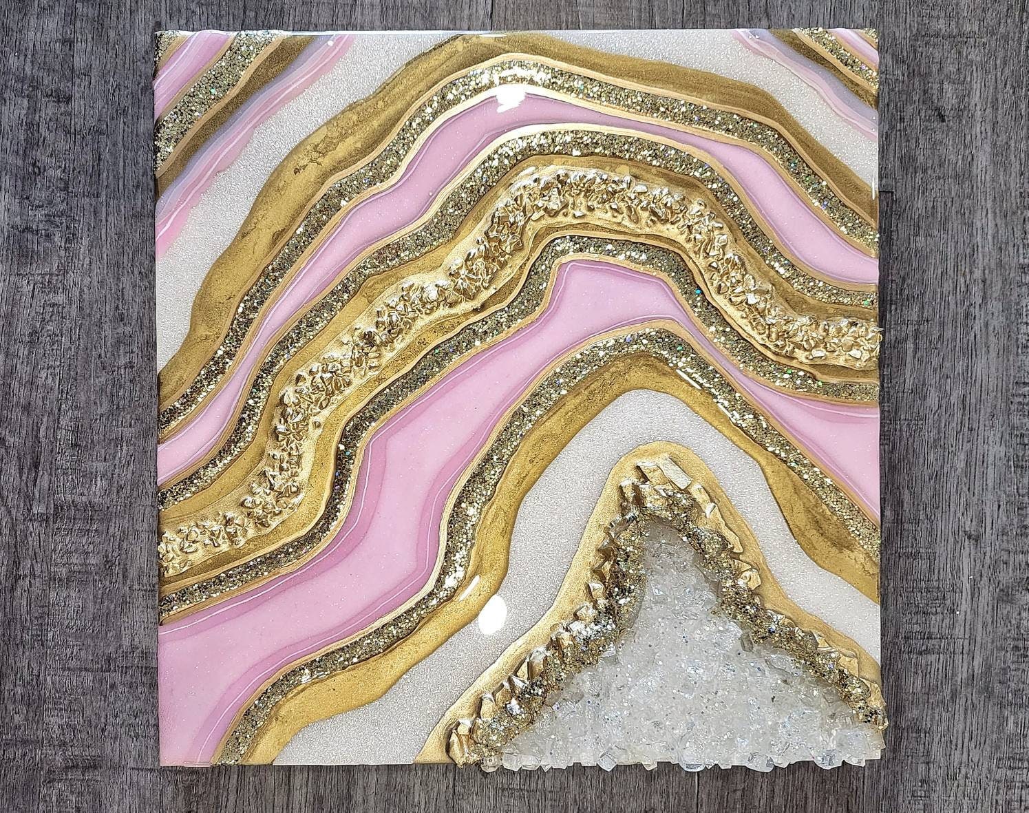 Pink Resin Geode Art / Geode Resin Wall Art / Resin Painting / Epoxy ...