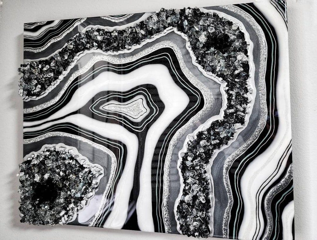 Black and Silver Resin Geode Art / Geode Resin Wall Art / Resin ...