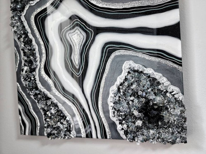 Black and Silver Resin Geode Art / Geode Resin Wall Art / Resin ...