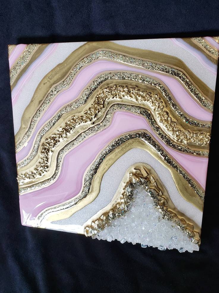 Pink Resin Geode Art / Geode Resin Wall Art / Resin Painting / Epoxy ...