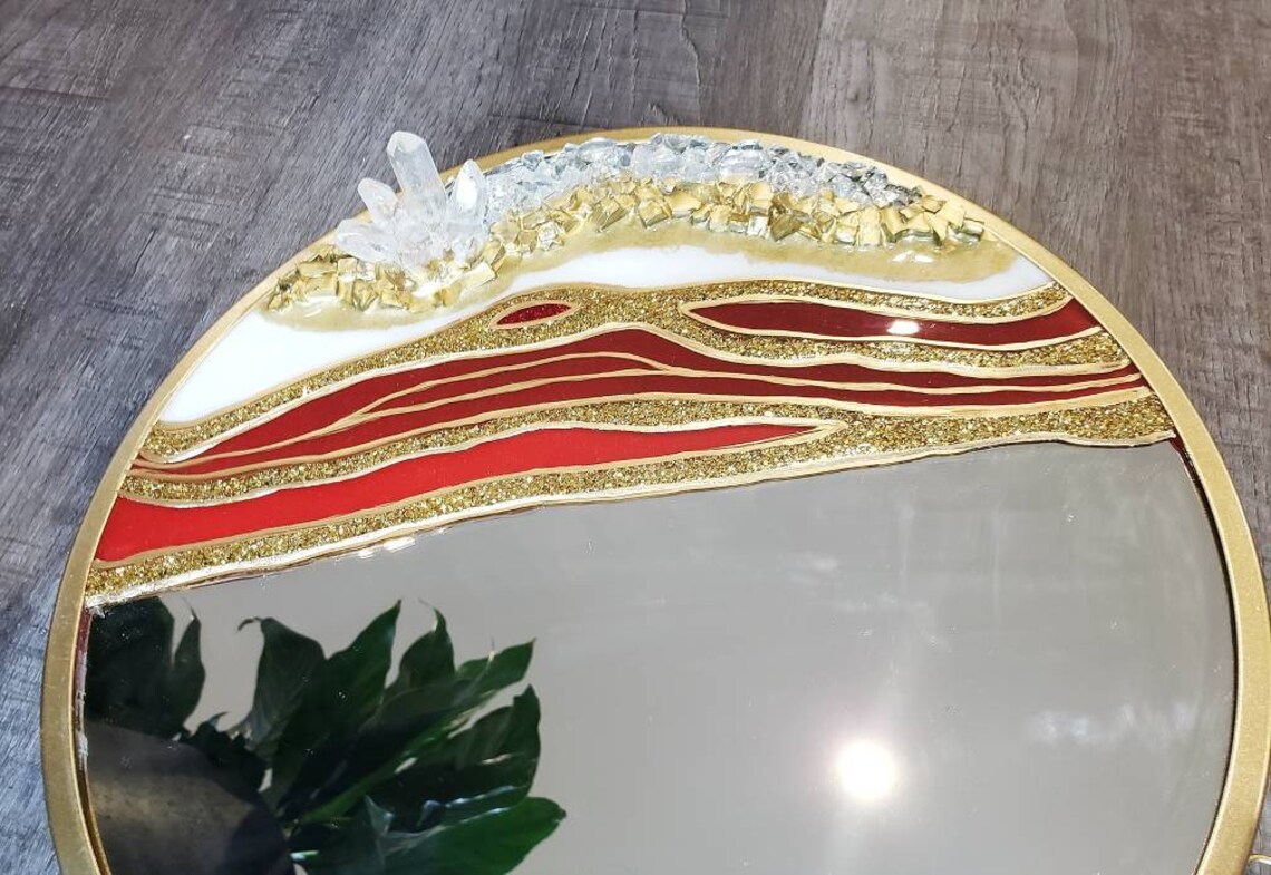 Red Mirror / Resin Mirror / Geode Mirror / Home Decor / Round | Etsy