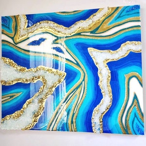 Blue Geode Resin Wall Art / Teal Geode Resin Painting / Resin Geode ...