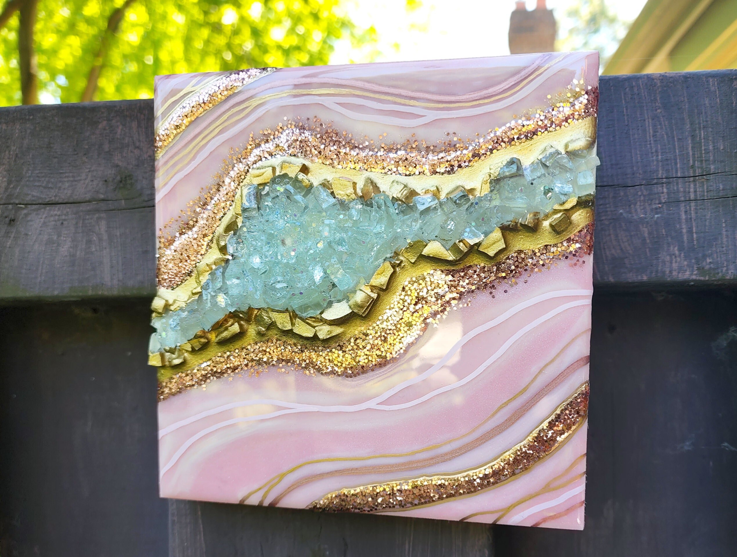 Pink Geode Wall Art Mini / Gold Geode Resin Wall Art / Resin - Etsy