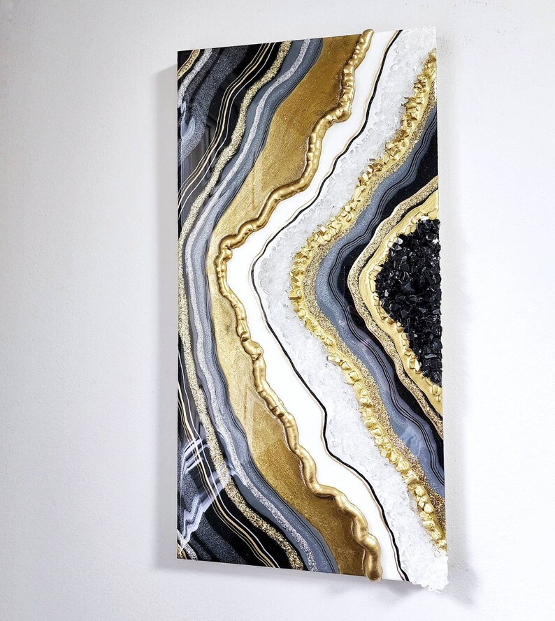 Black and Gold Resin Geode Wall Art / Grey Geode Resin - Etsy