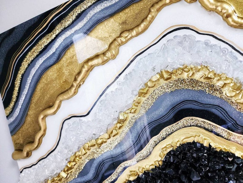 Black and Gold Resin Geode Wall Art / Grey Geode Resin - Etsy