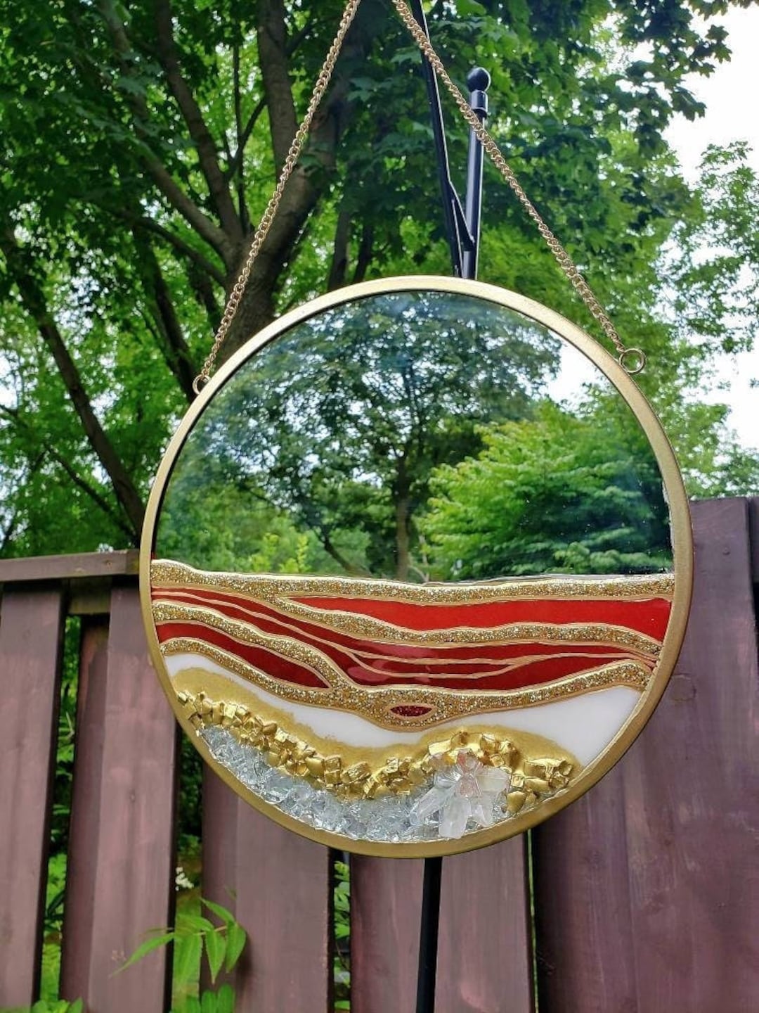 Red Mirror / Resin Mirror / Geode Mirror / Home Decor / Round Hanging ...