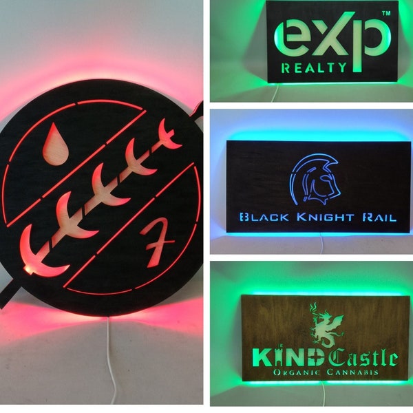 Led Custom Logo Sign Wood Laser Cut - Etsy