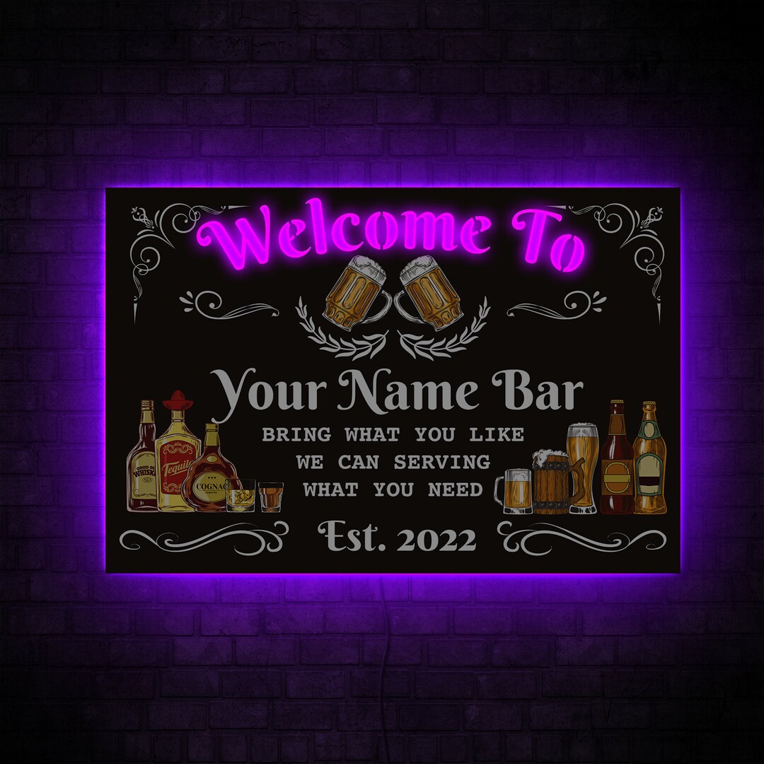 Personalized Basement Bar Signs, Custom Home Bar Neon Sign, Basement ...