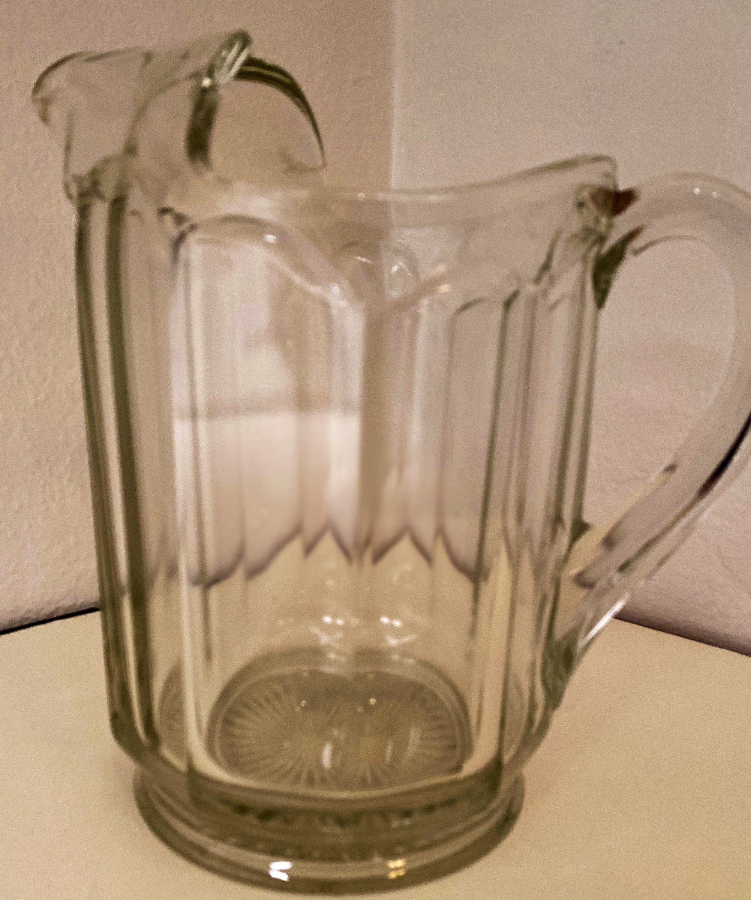 Vintage Heavy Pressed Glass Pitcher With Ribbon Edge Design, Starburst ...