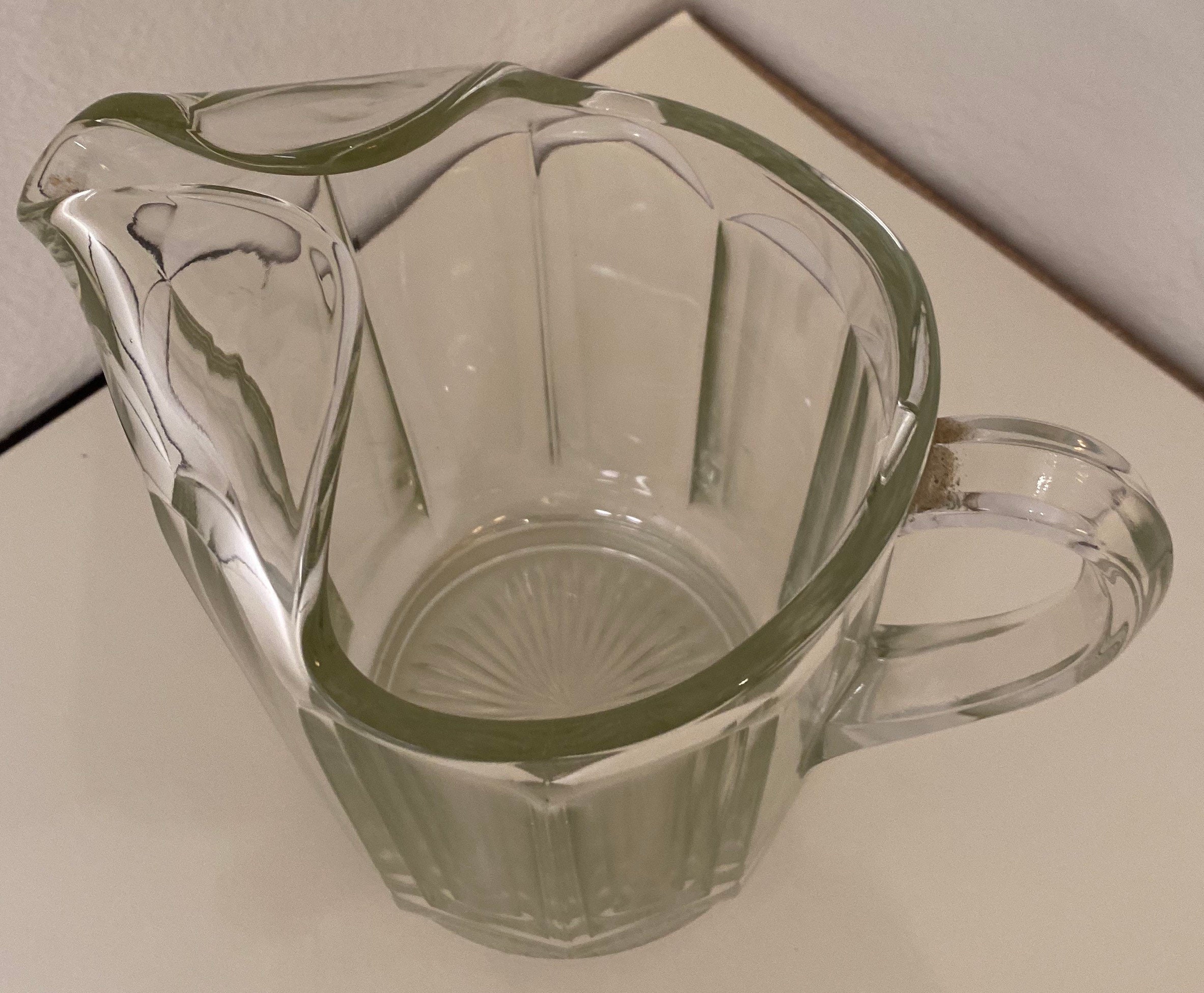 Vintage Heavy Pressed Glass Pitcher With Ribbon Edge Design, Starburst ...