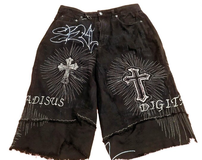 32" Baggy Unique Shorts Handmade Custom Punk Rock Goth Emo Metal Cyber ...