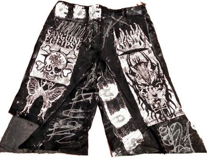 42 Baggy Unique Shorts Handmade Custom Punk Rock Goth Emo Metal Cyber Dark Tribal Symbol Graphic ...