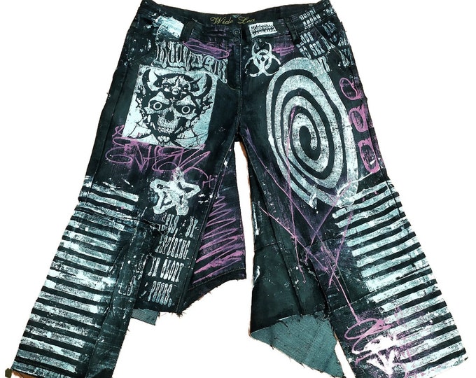 39 Baggy Unique Shorts Handmade Custom Punk Rock Goth Emo Metal Cyber Dark Tribal Symbol Graphic ...