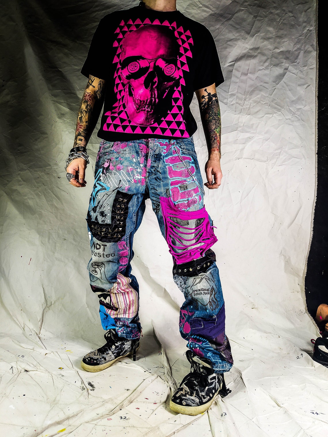 Custom Punk Rock Goth Emo Metal Cyber Dark Ripped Crazy Weird Etsy