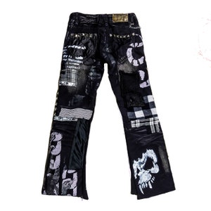 Custom Skull Punk Rock Chain Emo Goth Metal Crust Festival Pants Cyber ...