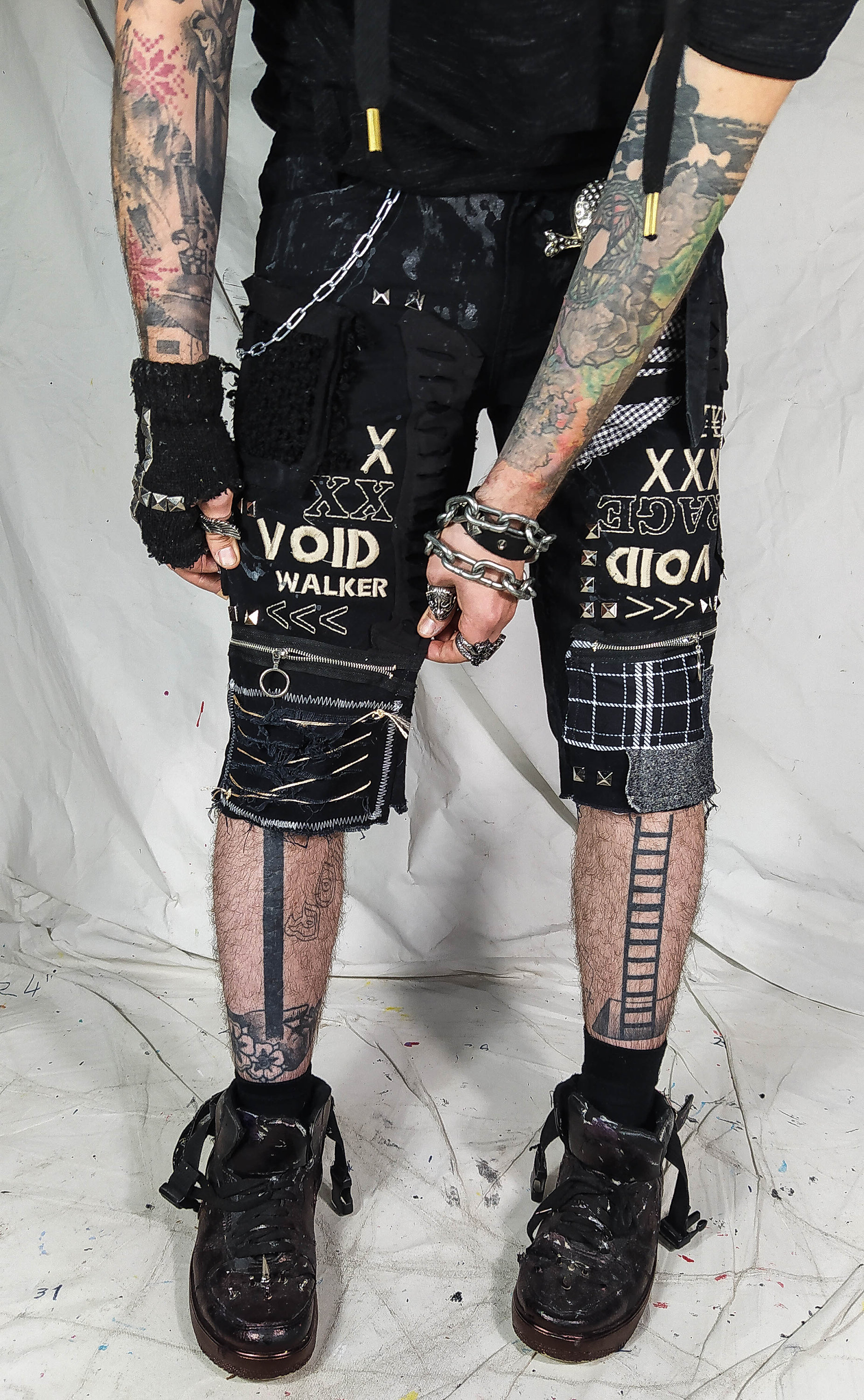 Custom Handmade Shorts Punk Rock Goth Emo Metal Cyber Dark Ripped Weird ...
