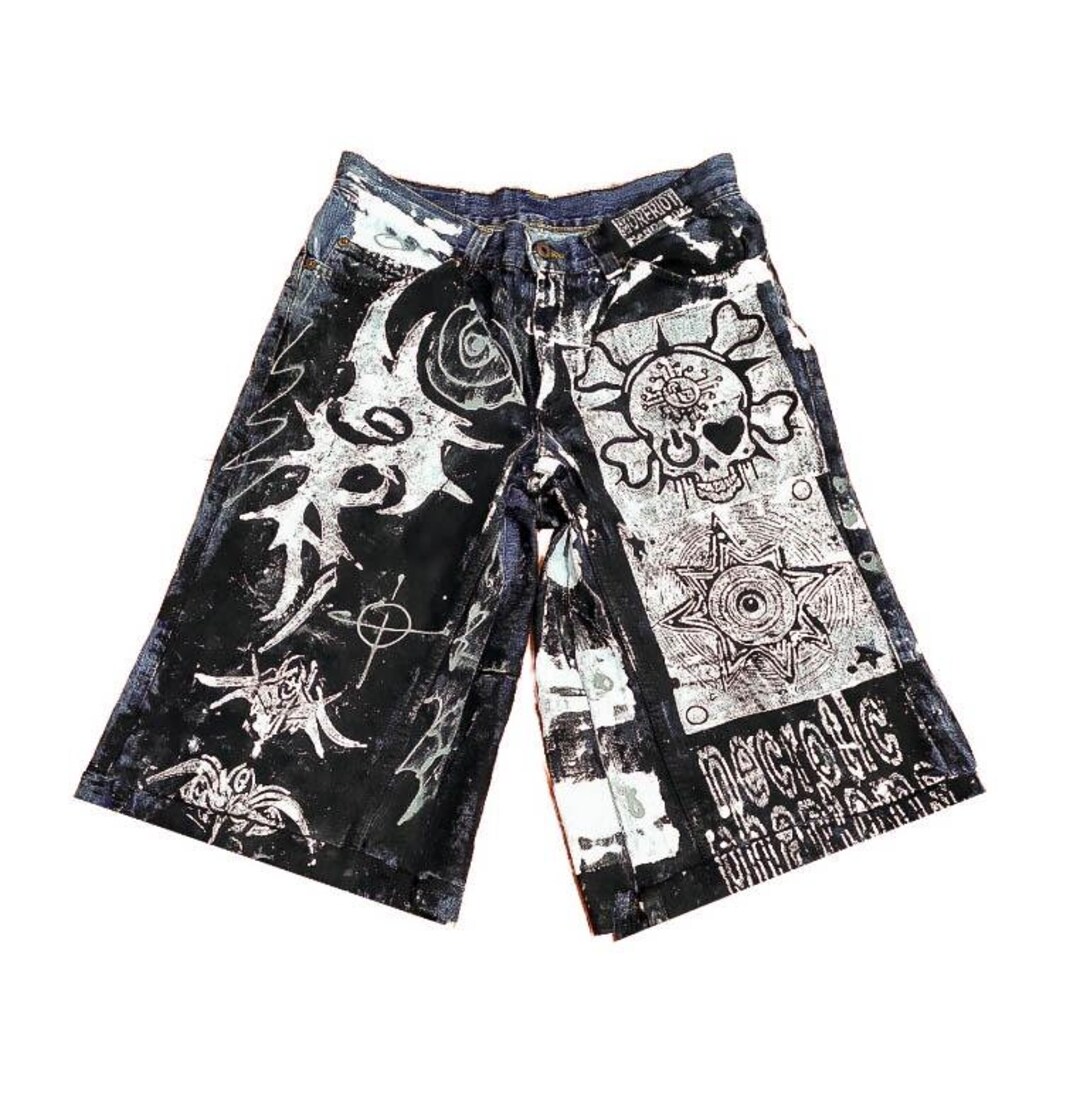 33 Baggy Unique Shorts Handmade Custom Punk Rock Goth Emo Metal Cyber ...