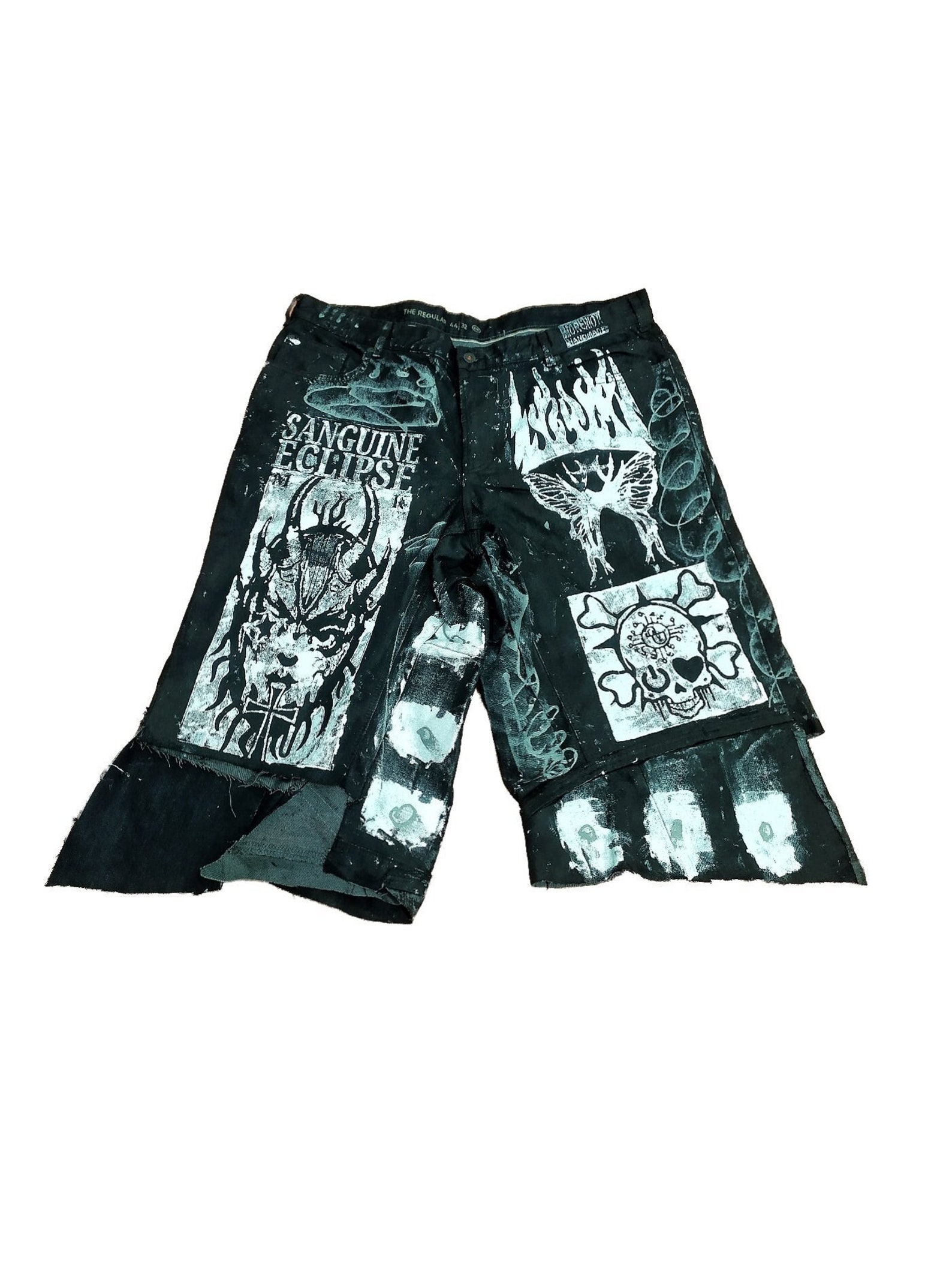 42 Baggy Unique Shorts Handmade Custom Punk Rock Goth Emo Metal Cyber ...