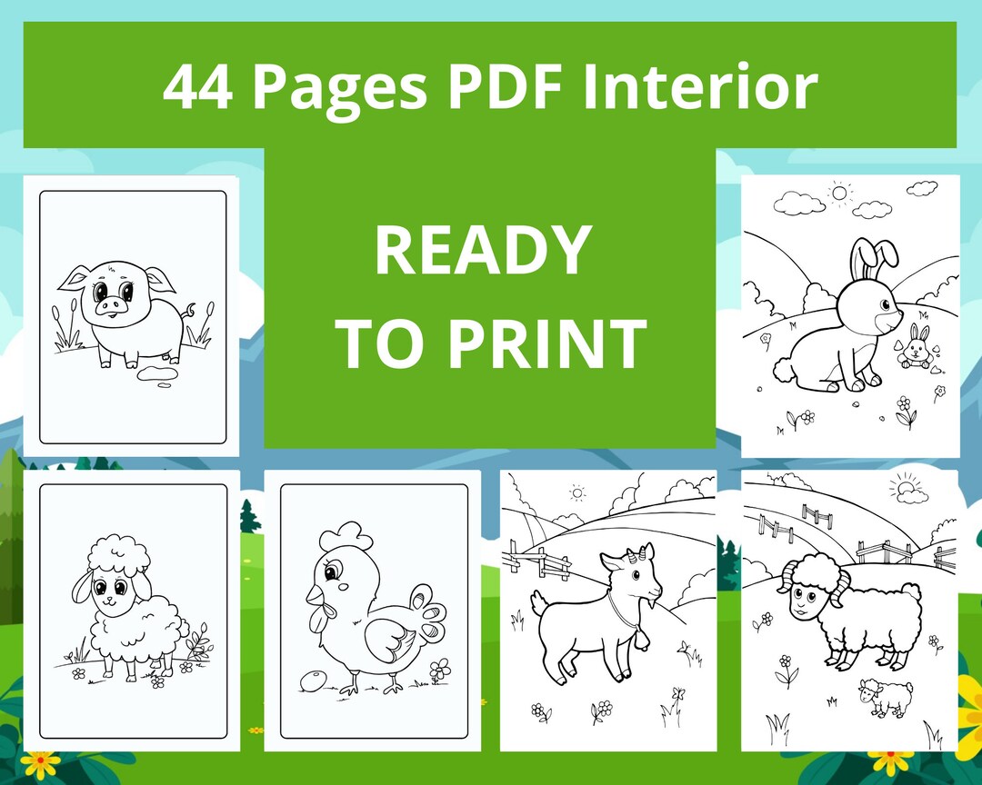 Cute Farm Animals Coloring Pages DIGITAL DOWNLOAD Kids Coloring Book ...