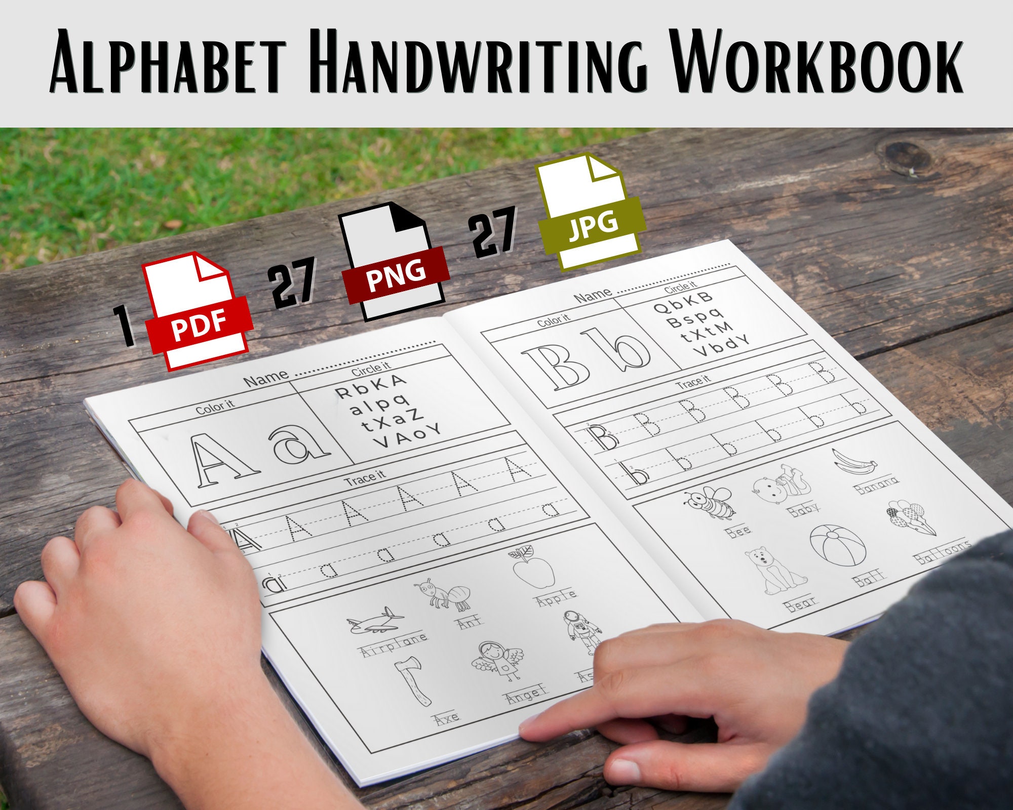 Alphabet Handwriting Workbook 27 Pages INSTANT DOWNLOAD Practice Words ...