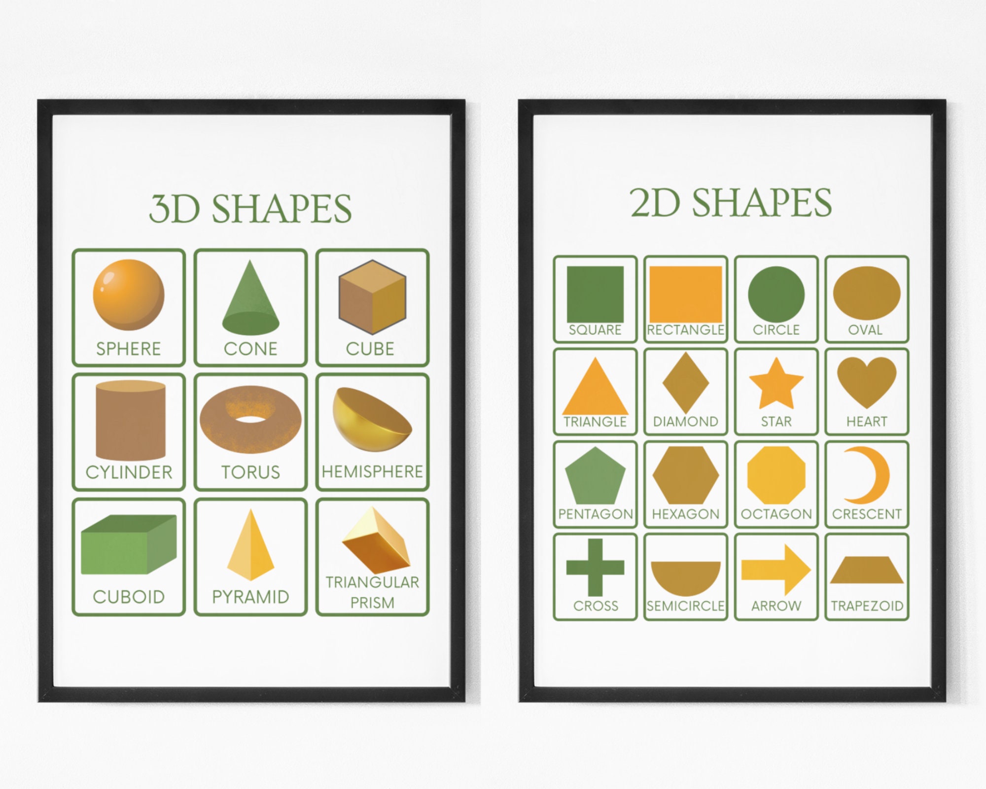 2D & 3D Shapes Posters Bundle DIGITAL DOWNLOAD Educational Wall Art ...