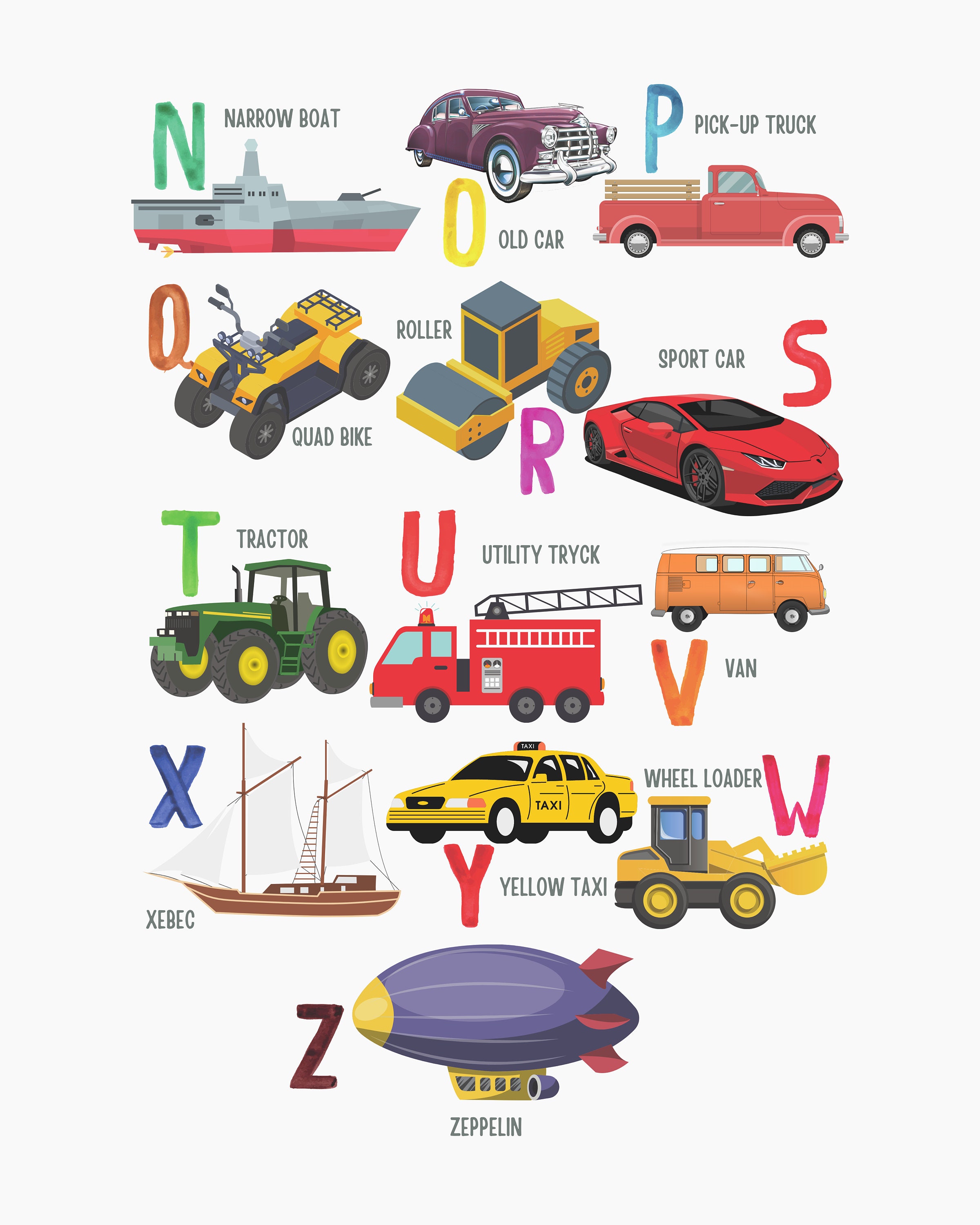 Vehicles Alphabet Posters Set of 2 DIGITAL DOWNLOAD - Etsy