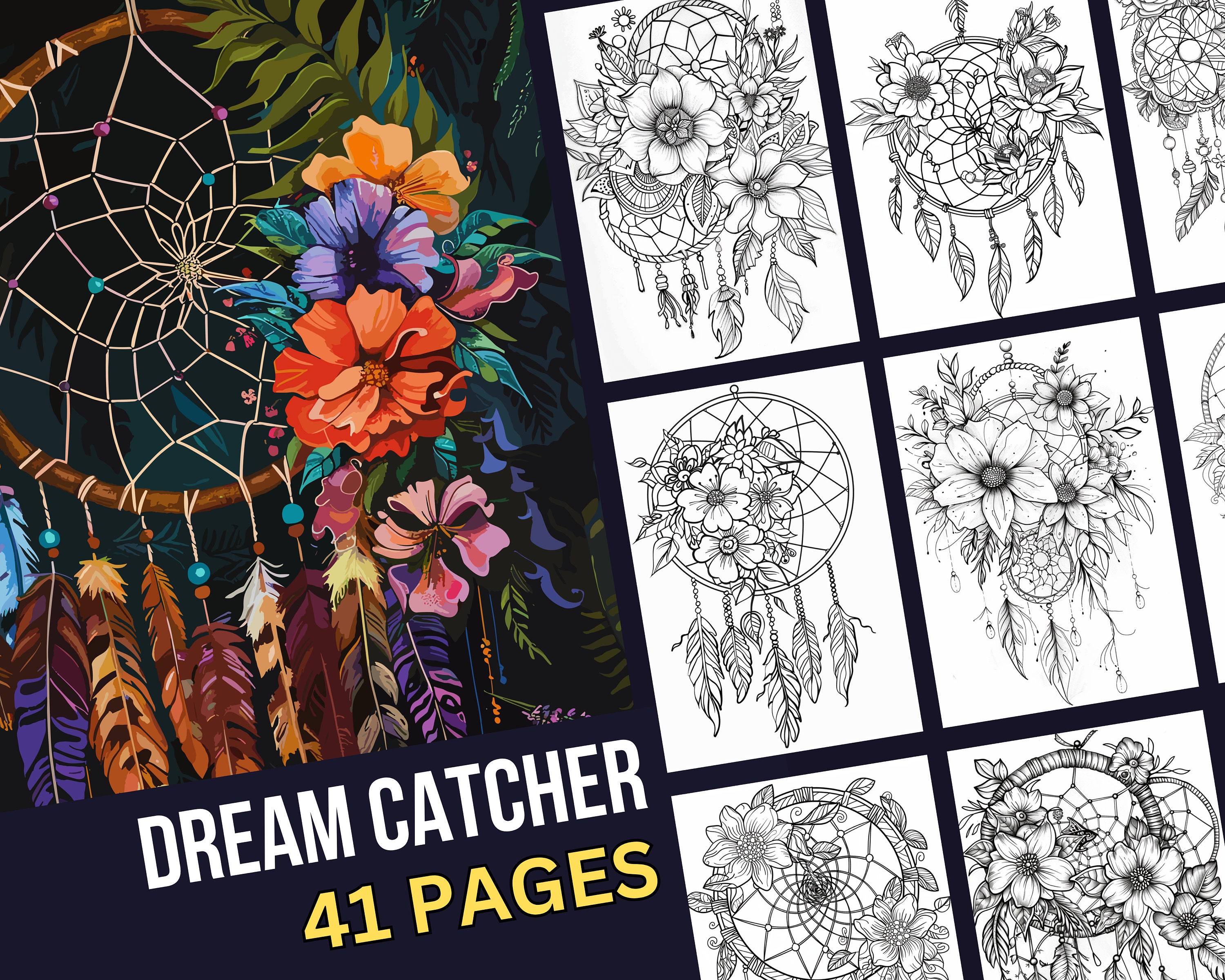 41 Dream Catcher Coloring Pages, Fantasy Coloring Book, Night Catcher ...