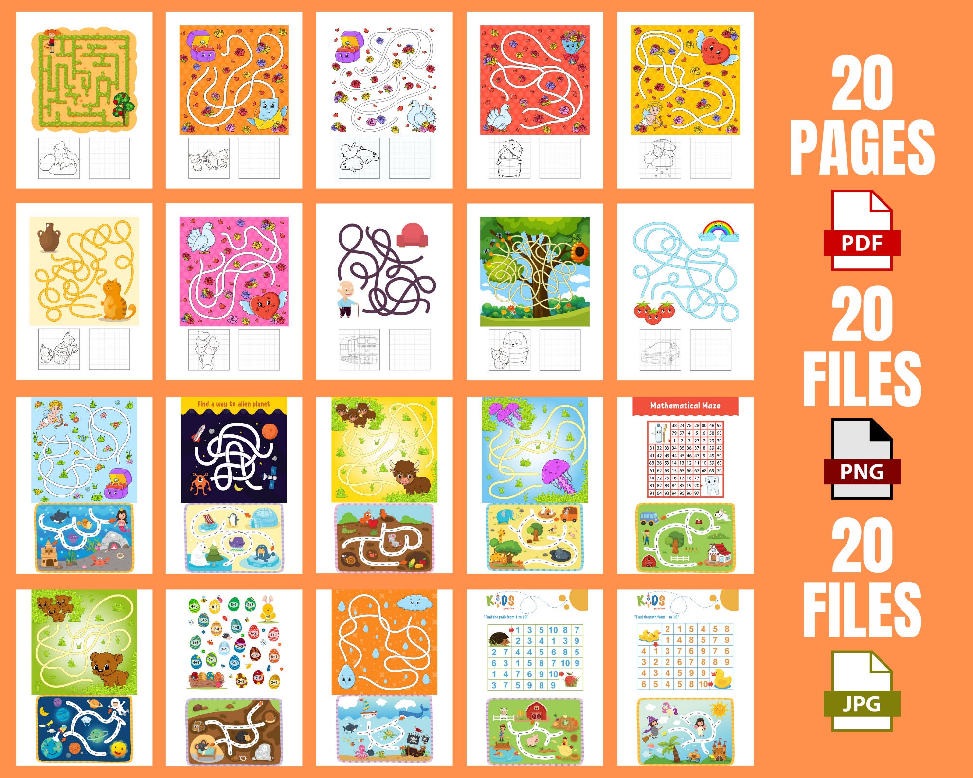 Maze Activity Pages for Kids Ages 4-8 20 Pages With Premium ...