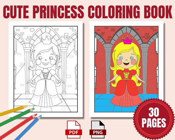 Cute Princess Coloring Pages INSTANT DOWNLOAD 30 PAGES | Etsy