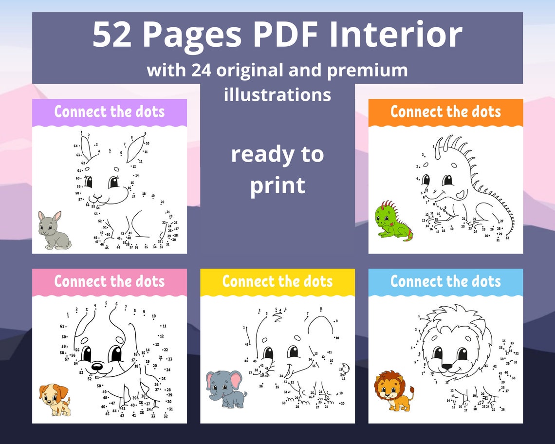 Connect the Dots 52 Pages Interior DIGITAL DOWNLOAD Coloring Pages for ...