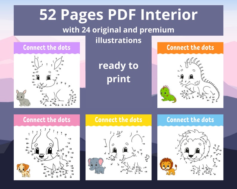 Connect the Dots 52 Pages Interior DIGITAL DOWNLOAD Coloring Pages for ...