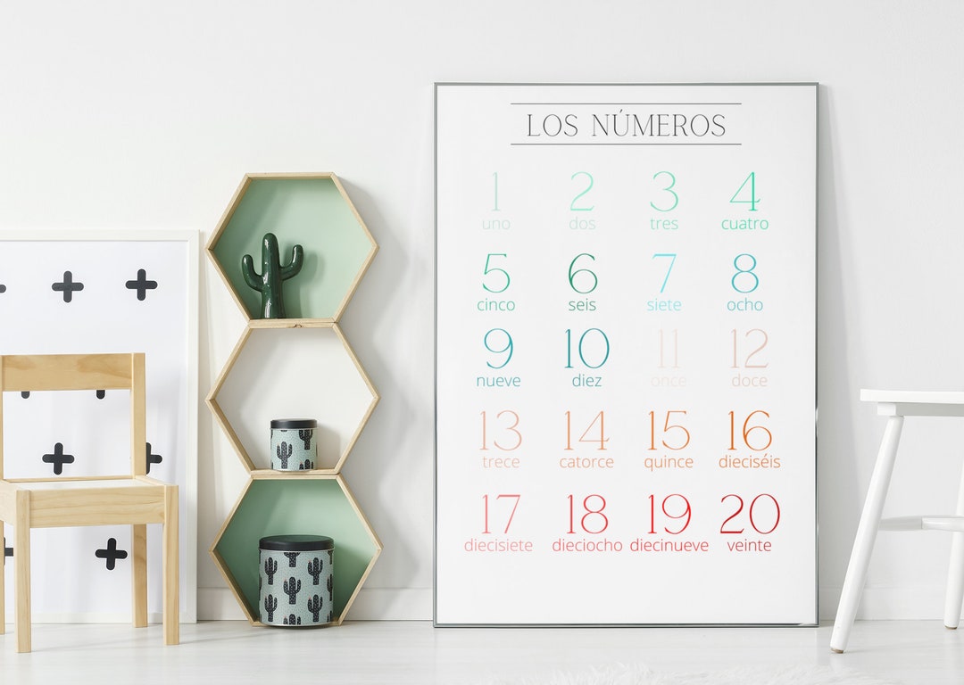 SPANISH Number Chart 1-20 for Kid's Room INSTANT DOWNLOAD Homeschool or ...