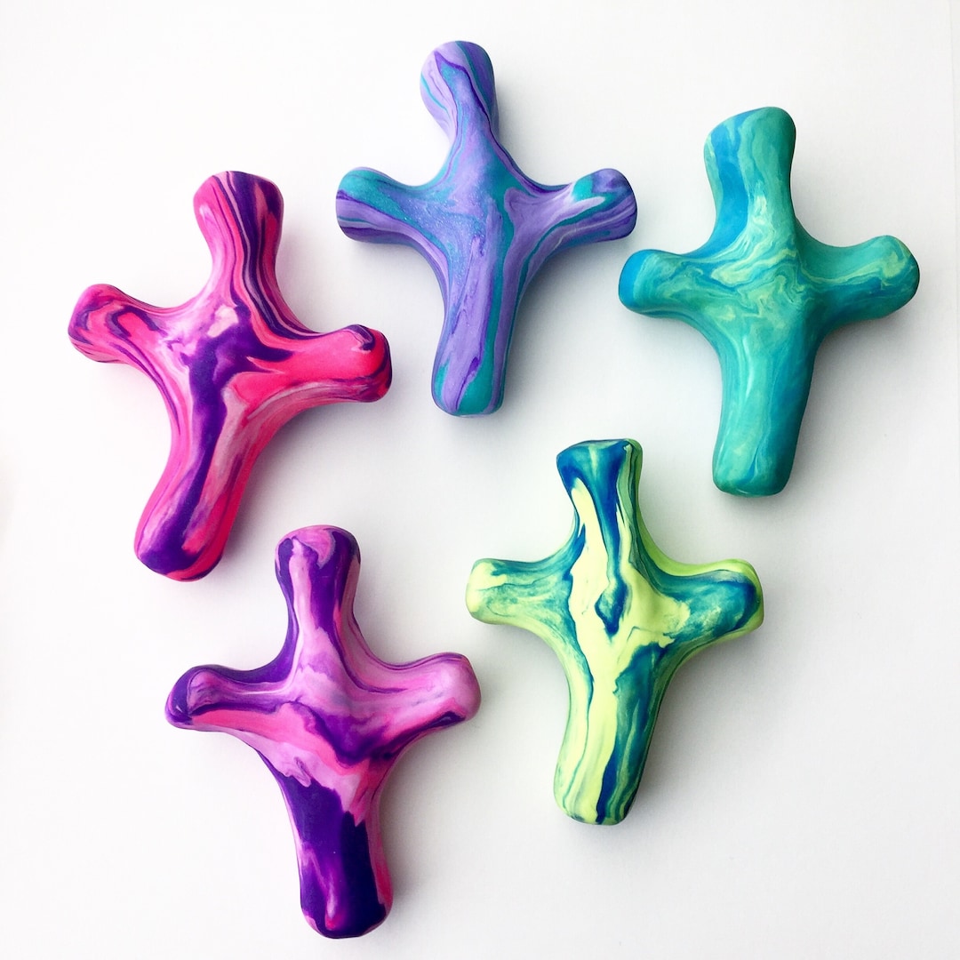 Handmade Swirled Polymer Clay Clinging Cross – Christian Prayer Comfort ...
