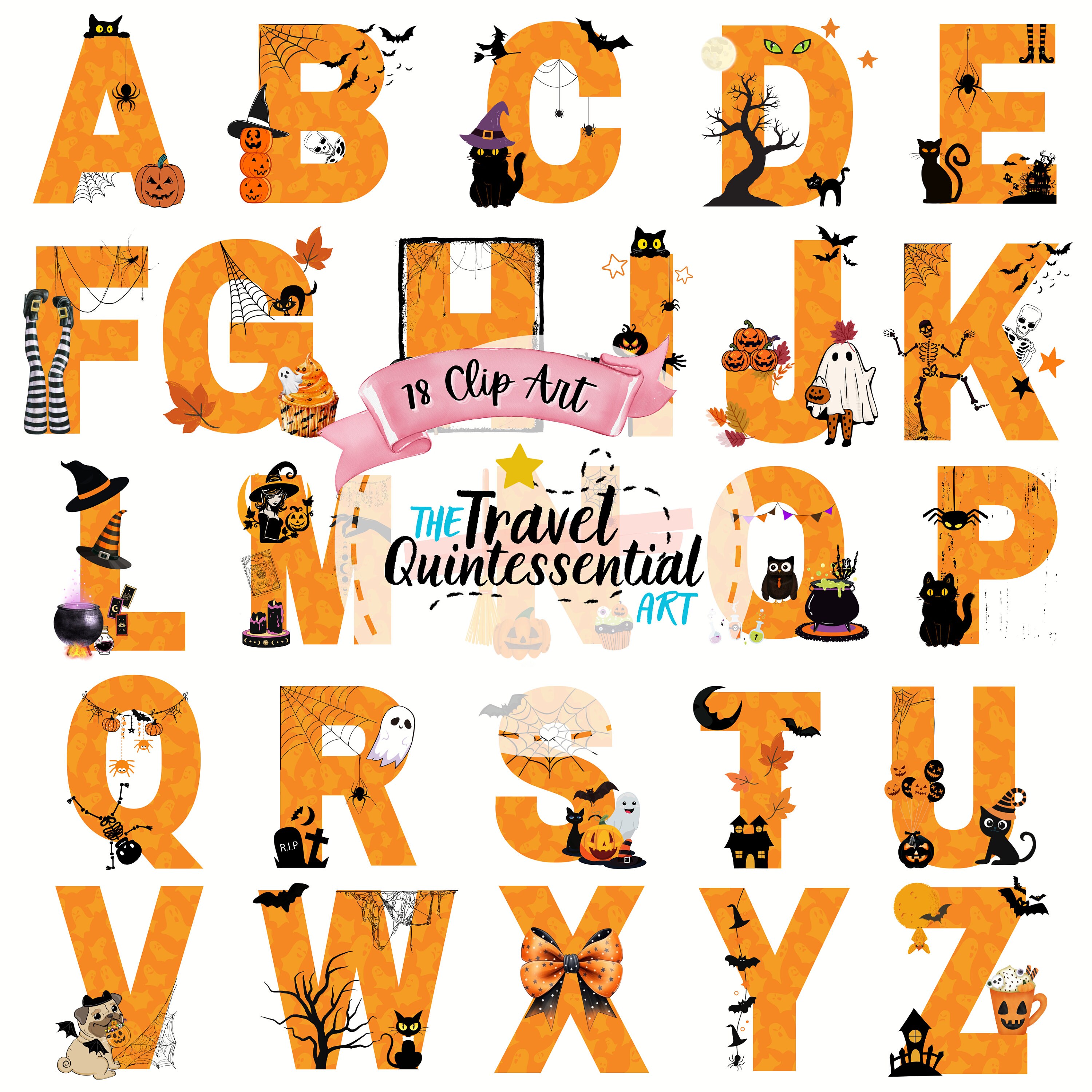 Cute Alphabets Halloween - Digital Art SETAHW002 - Etsy