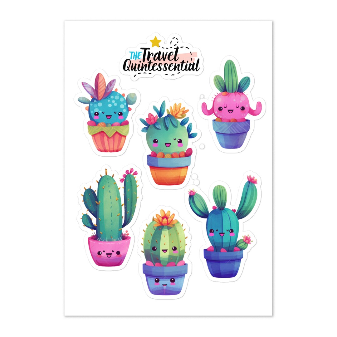 Cute Cactus Cartoon Glossy Stickers - Etsy