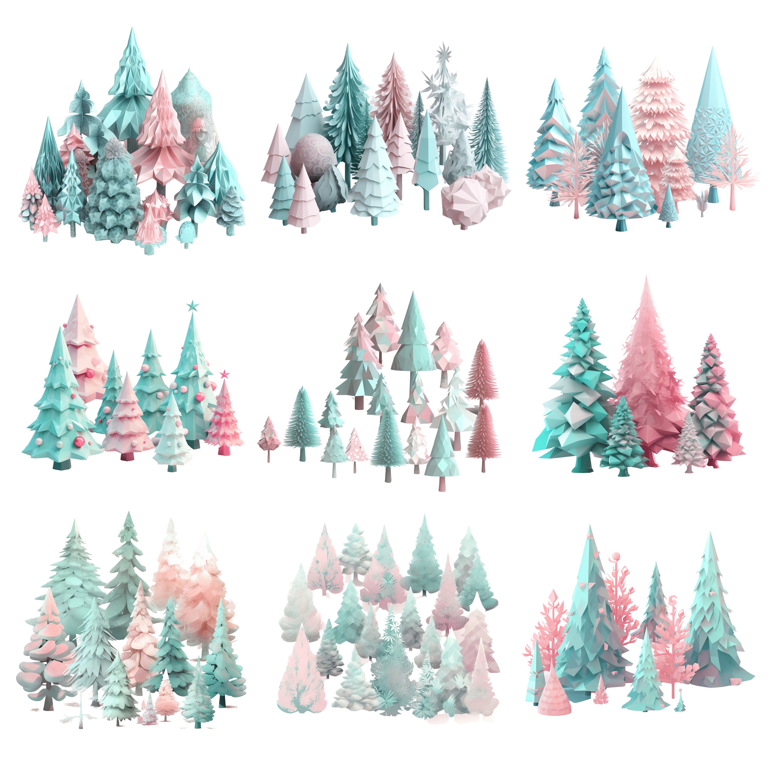 Pastel Christmas Trees Digital Art SETXTREE001 - Etsy