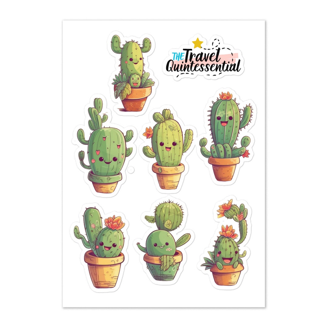 Cute Cactus Cartoon Characters Glossy Stickers C0009 - Etsy