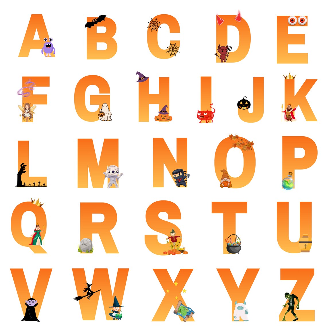 Cute Alphabets Halloween - Digital Art SETAHW001 - Etsy