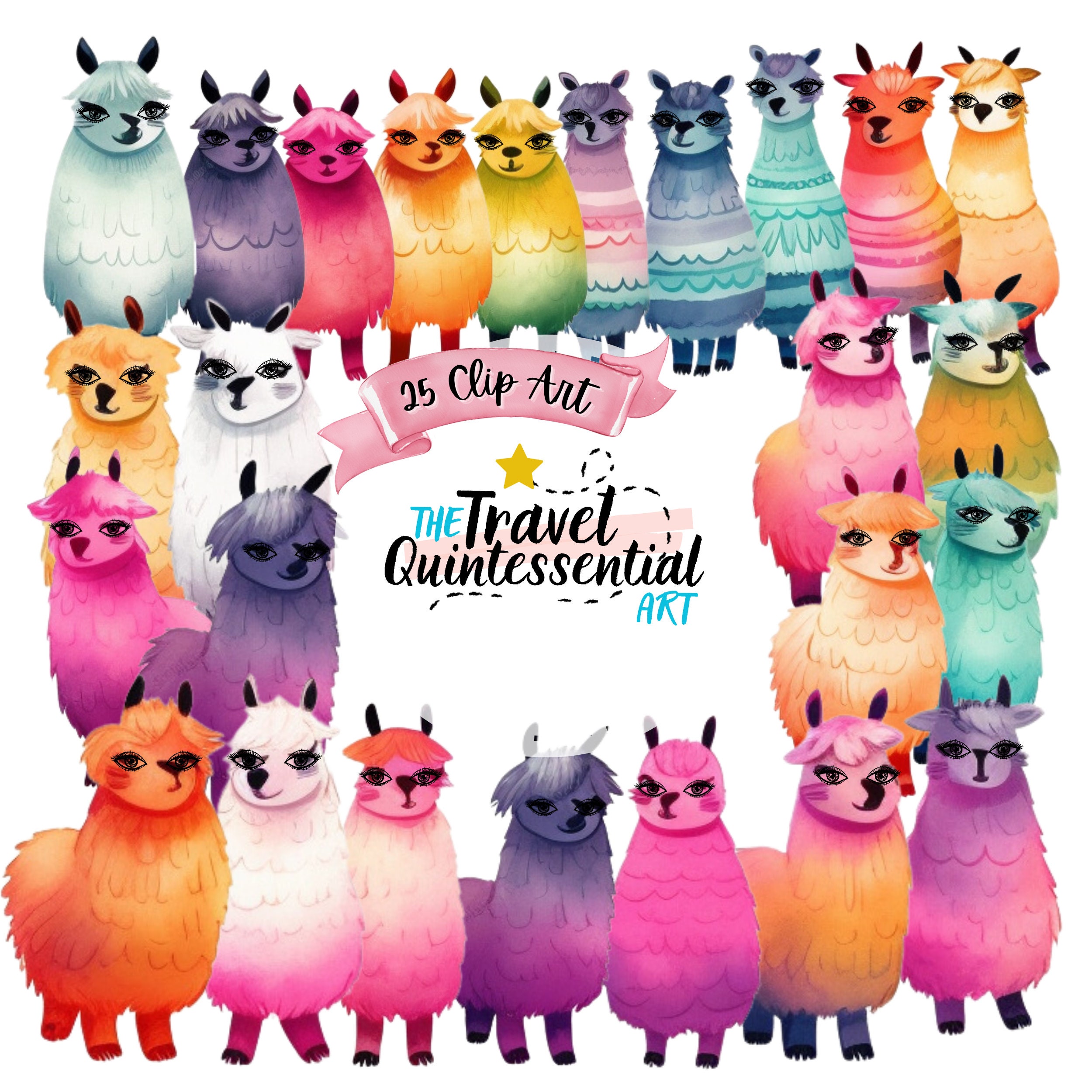 Cute Llama Digital Art SETLC002 - Etsy