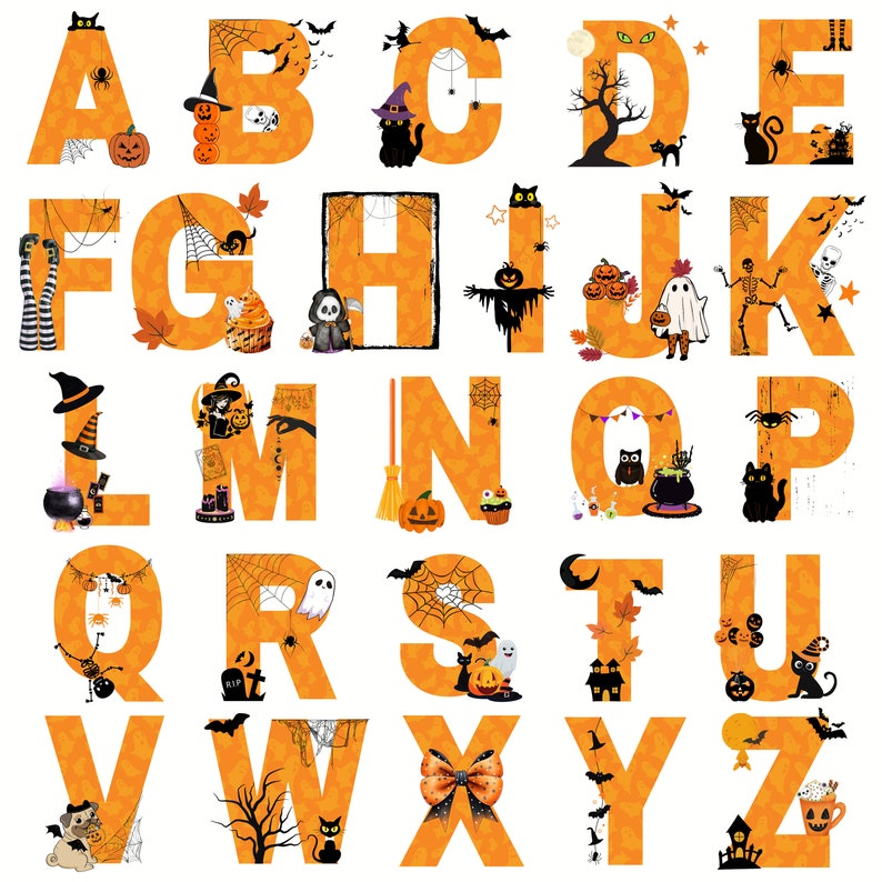 Cute Alphabets Halloween - Digital Art SETAHW002 - Etsy