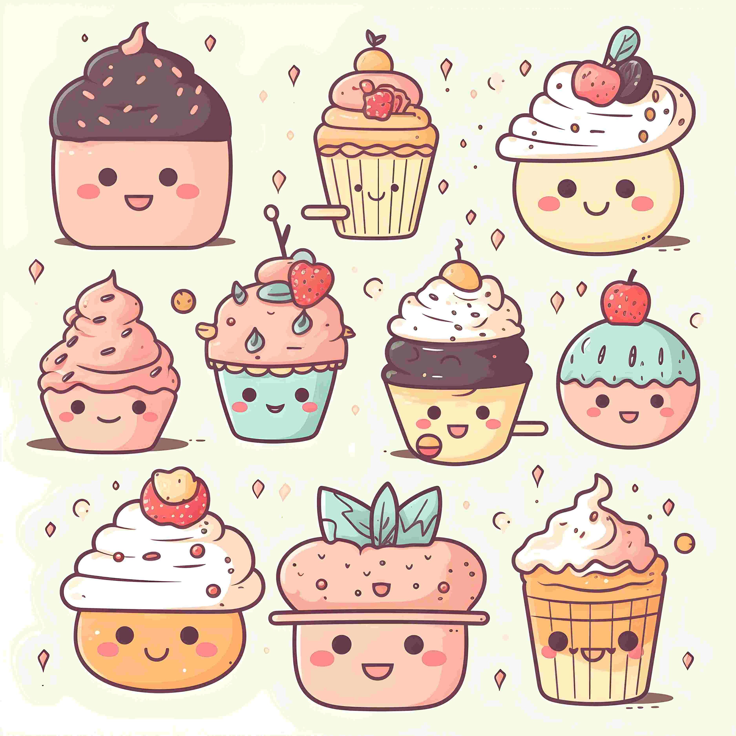 Cute Desserts Cartoon Characters - Digital Art SETCD002 - Etsy