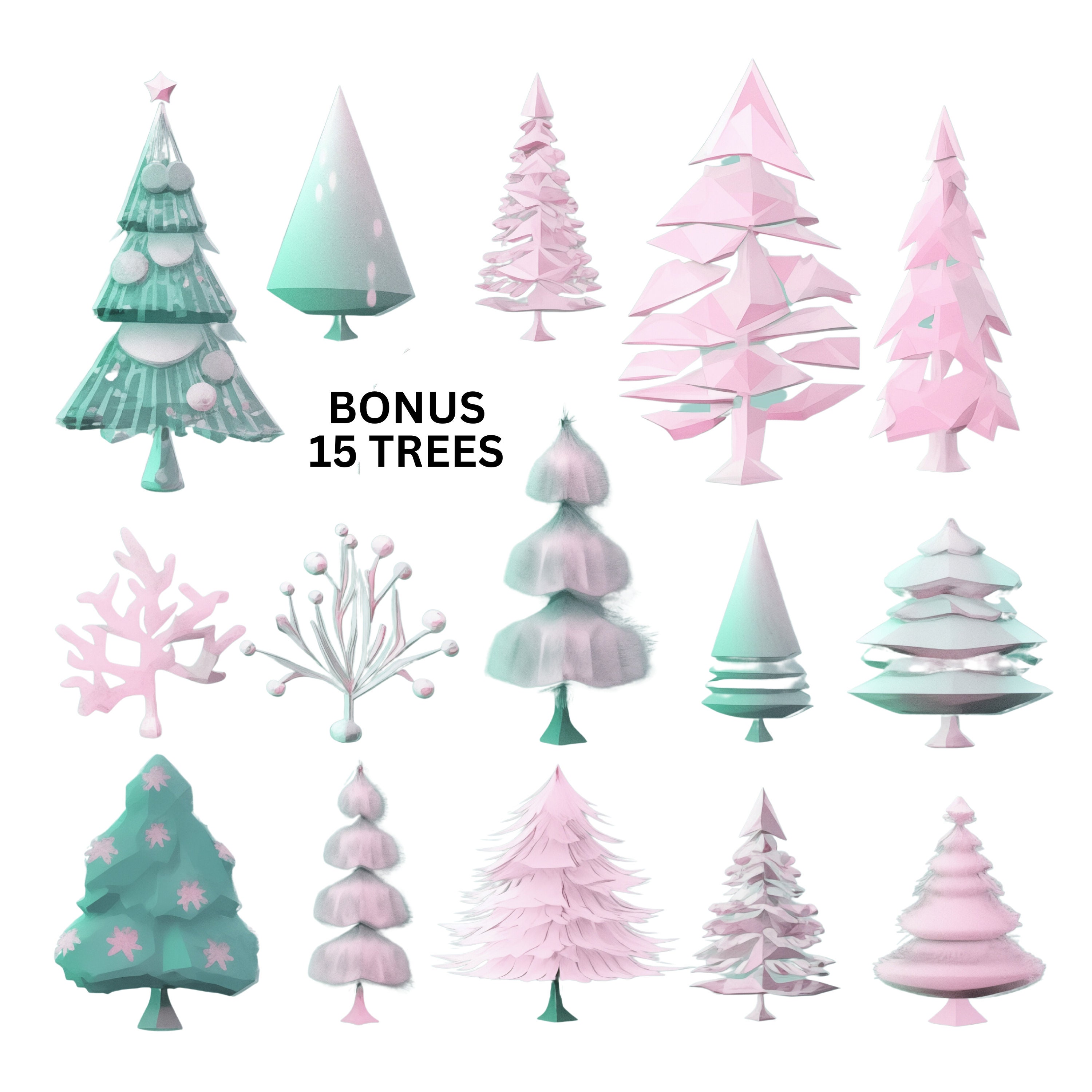 Pastel Christmas Trees Digital Art SETXTREE001 - Etsy
