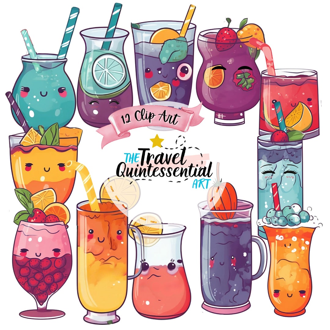 Cute Drinks Digital Art SETDR002 - Etsy