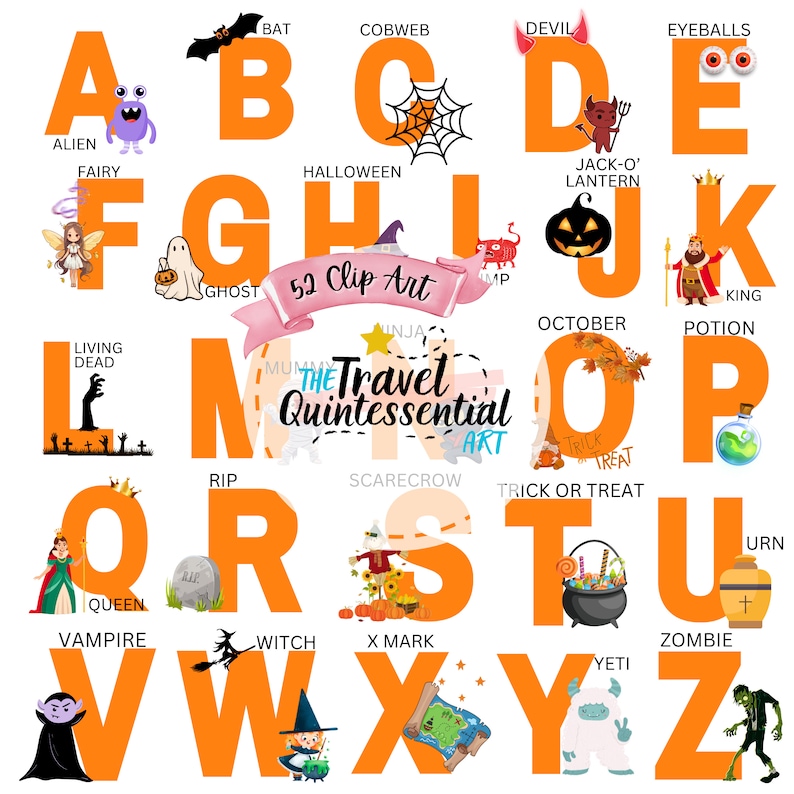 Cute Alphabets Halloween - Digital Art SETAHW001 - Etsy