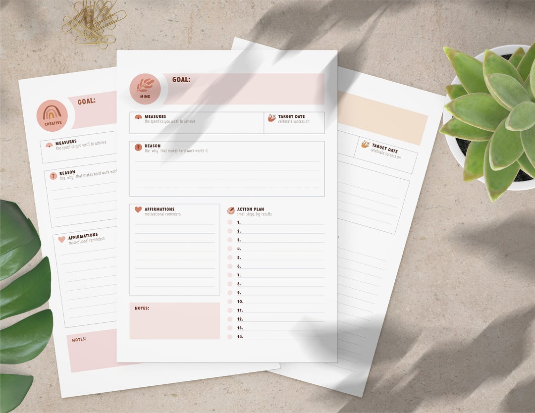 Goal Setting Template Boho Printable and Interactive PDF Goal Worksheet ...